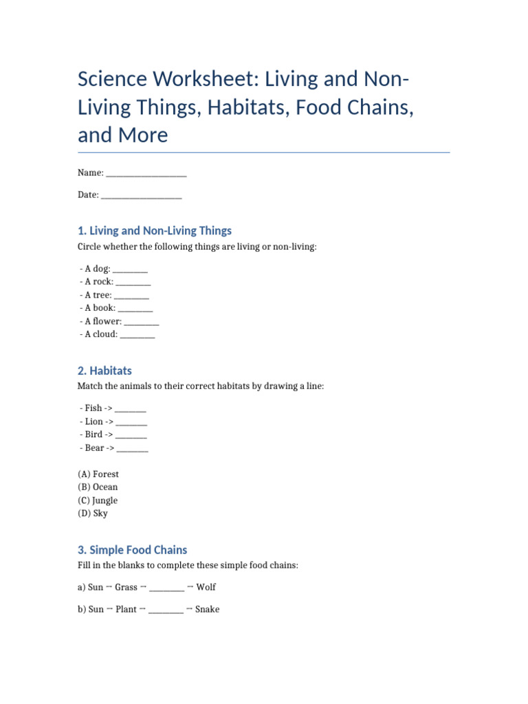 Living vs Non-Living Science Worksheet | PDF