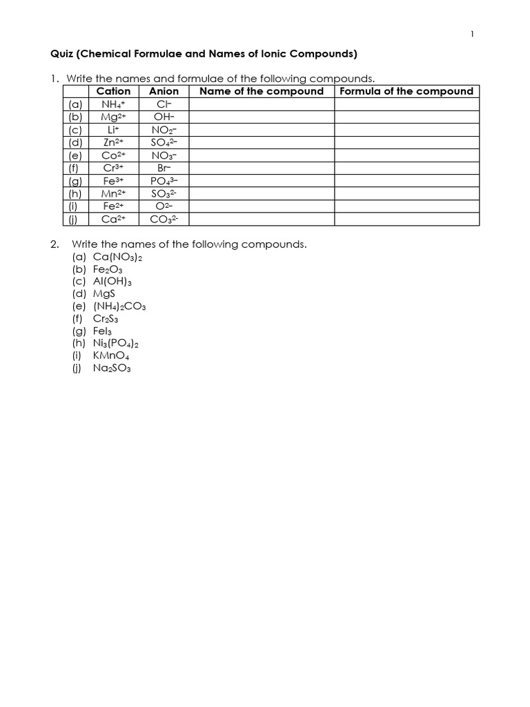 Ionic Compounds Quiz and Answers | PDF