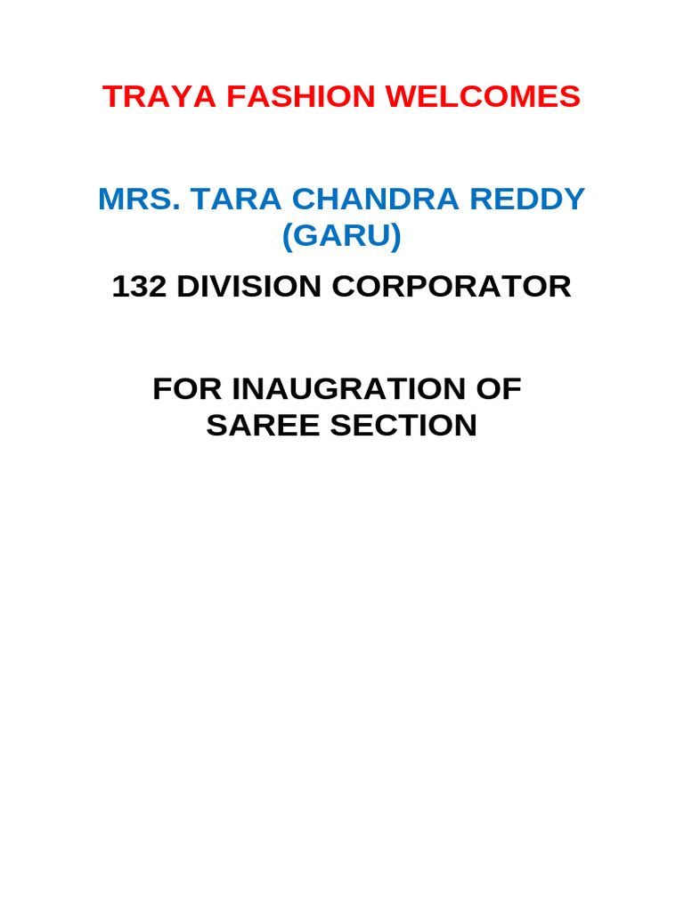 Traya Fashion Welcomes | PDF