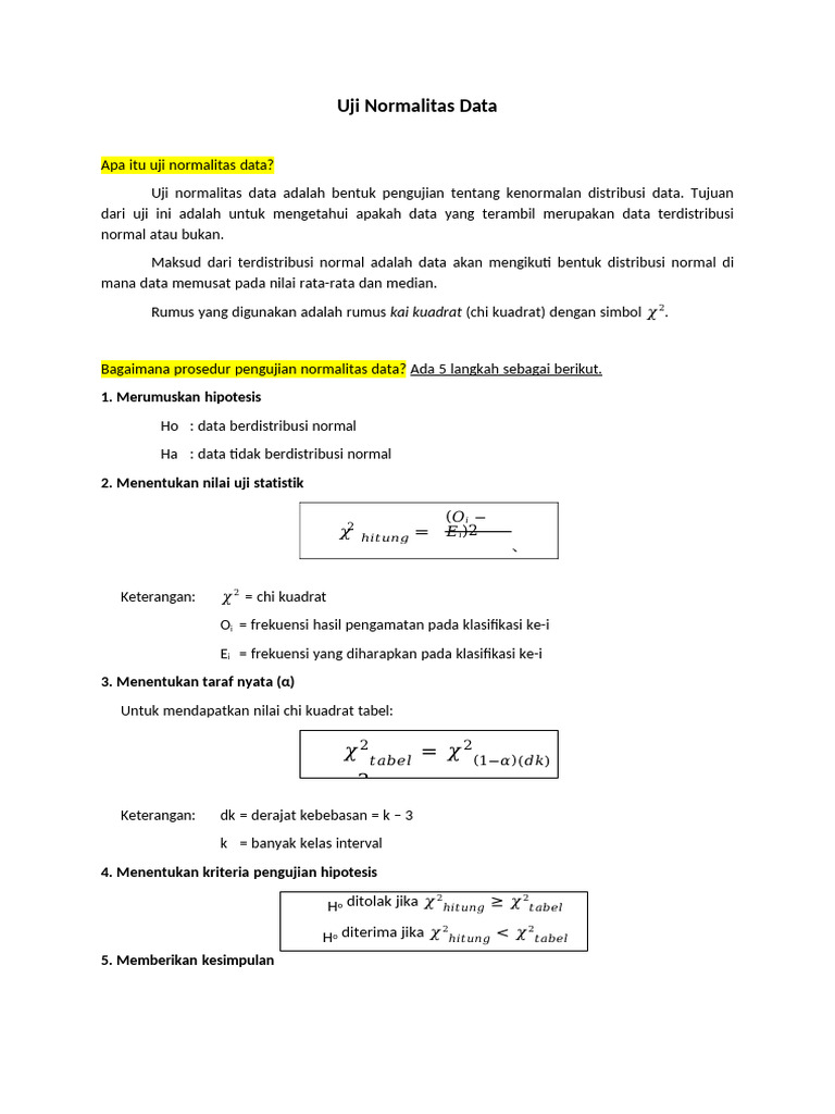 Uji Normalitas Data dengan Chi Kuadrat | PDF