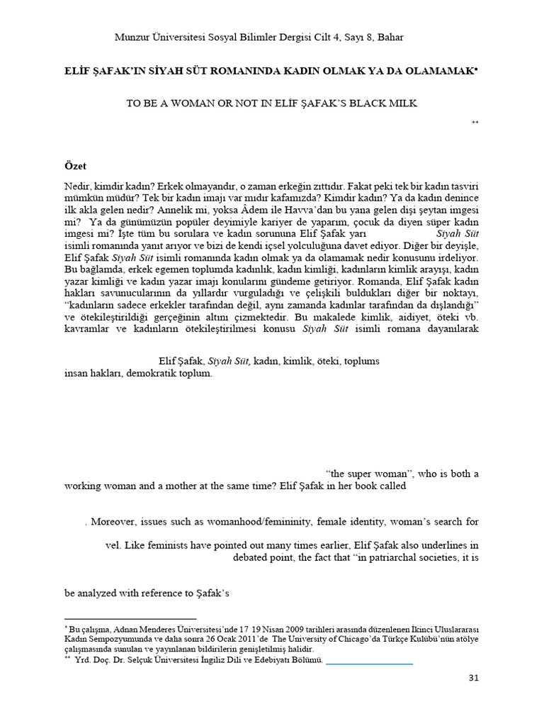 El F Afak in S Yah S T Romaninda Kadin Olmak Ya Da Olamamak (#474753) - 560980 | PDF