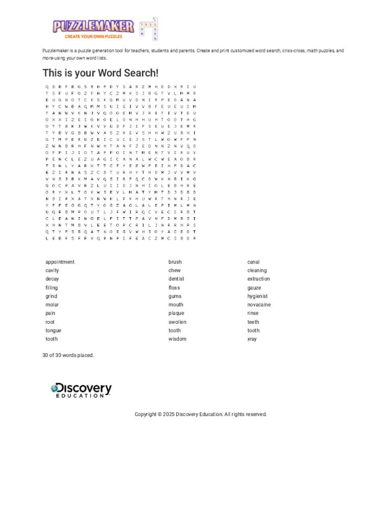 Word Search Puzzle - Discovery Education Puzzlemaker | PDF