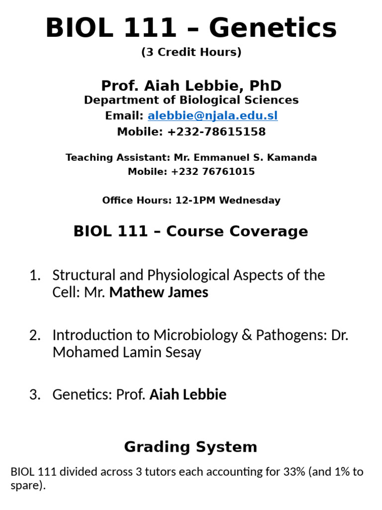 BIOL 111 2019 Genetics Introduction | PDF | Chromosome | Cell (Biology)