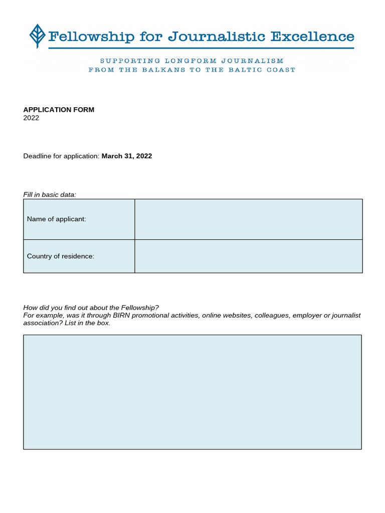 2022 Fellowship Application Form | PDF