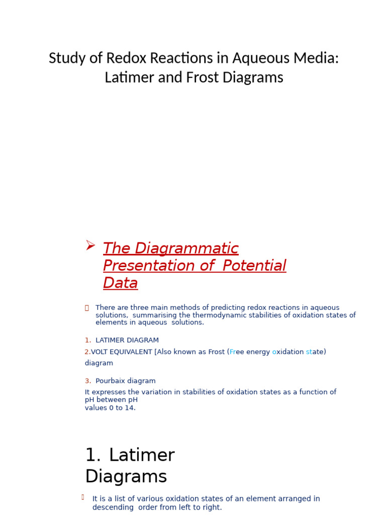 Latimer and Frost Diagrams for Manganese | PDF | Redox | Materials