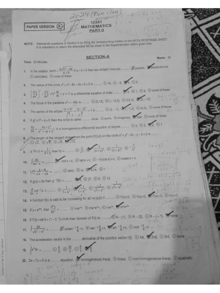 FSC - II Past Paper Math 2021 To 2024 | PDF