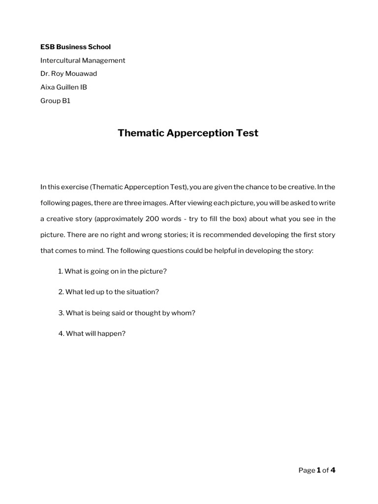 Thematic Apperception Test 3 | PDF