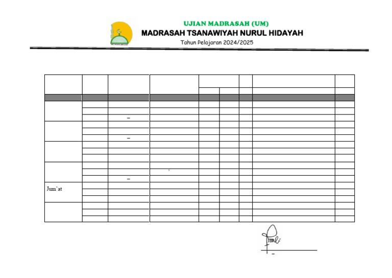 Jadwal Pengawas Um Mts 2024-2025 | PDF