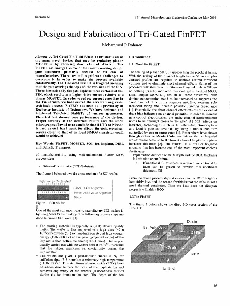 Tri-Gated FinFET Design and Fabrication | PDF | Field Effect Transistor ...