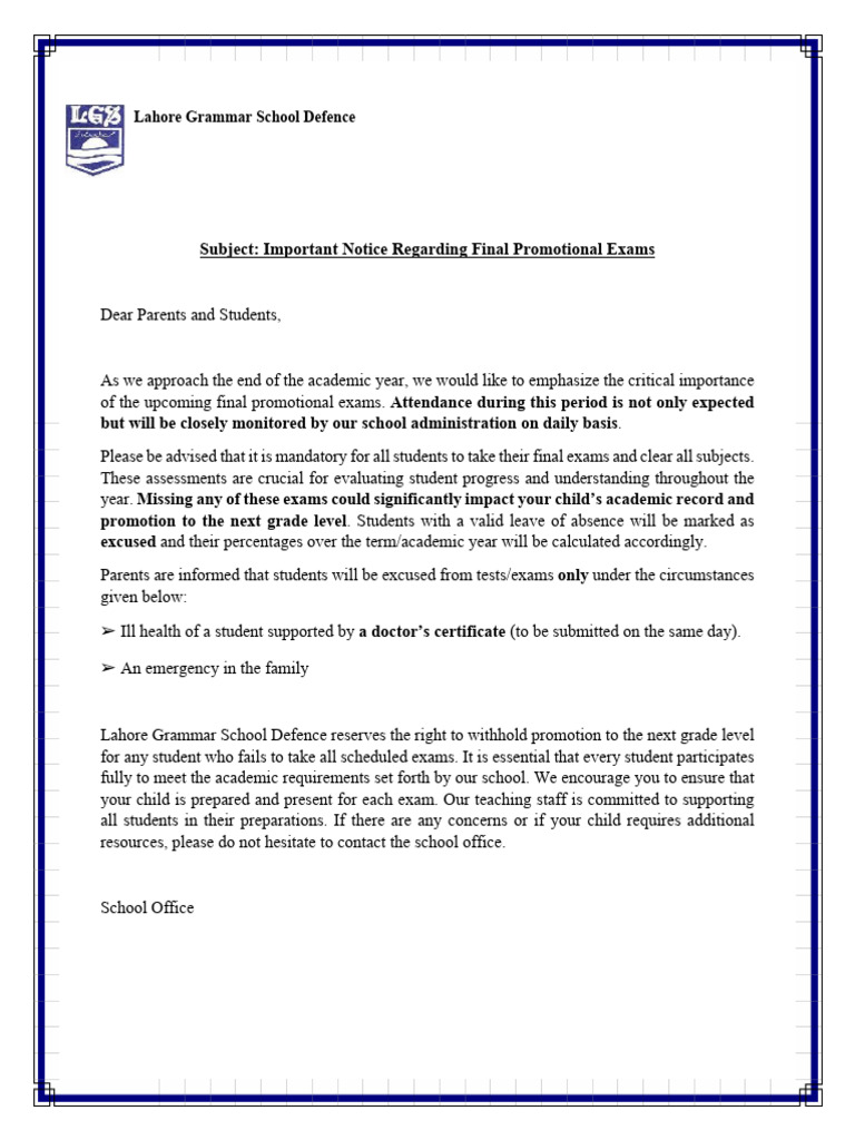 Final Promotional Exams May 2025 - School Policy | PDF