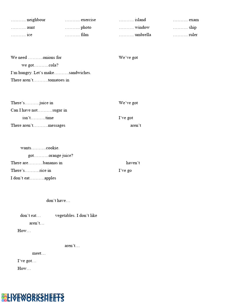 Grammar Exercises: Articles and Quantifiers | PDF | Western Cuisine ...