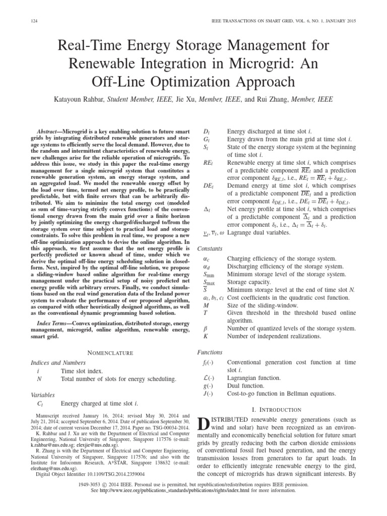 Real-Time Energy Storage Management For Renewable Integration in Microgrid An Off-Line ...