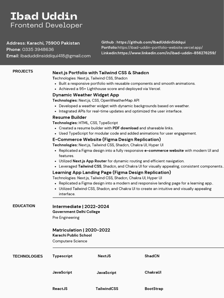 Ibad-uddin-Frontend-Developer | PDF | Internet | Hypertext