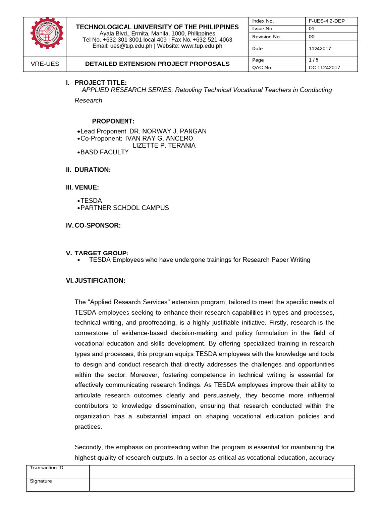 Extension proposal Sample | PDF | Vocational Education | Cognition