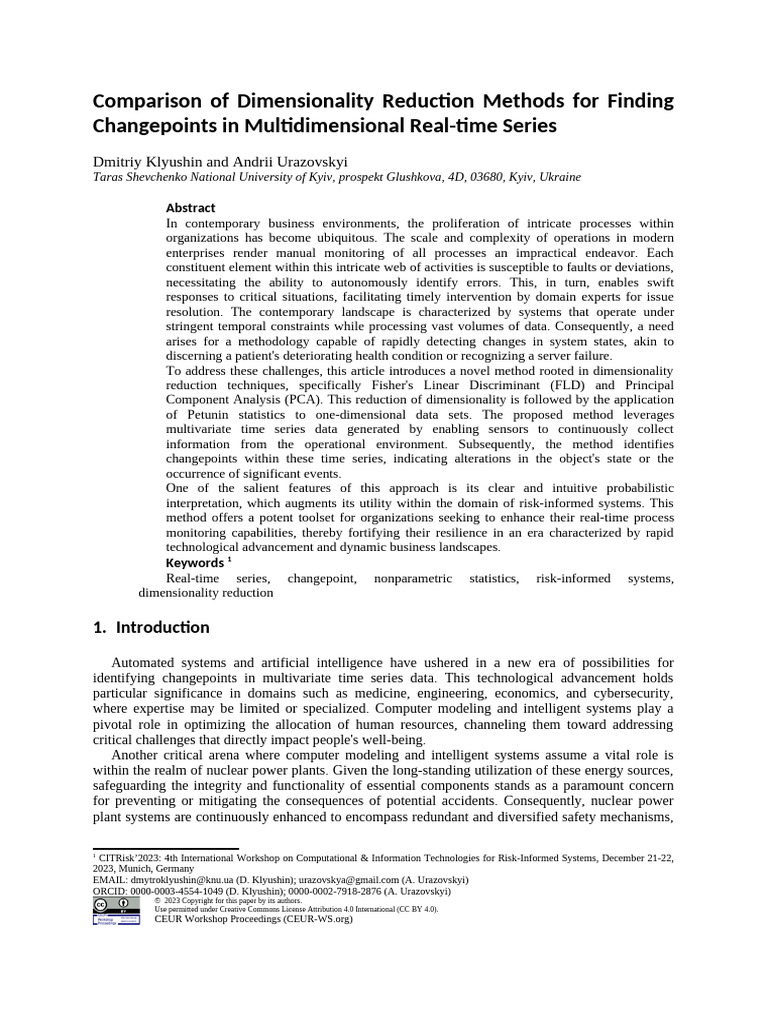 Dimensionality Reduction for Changepoint Detection | PDF | Principal ...