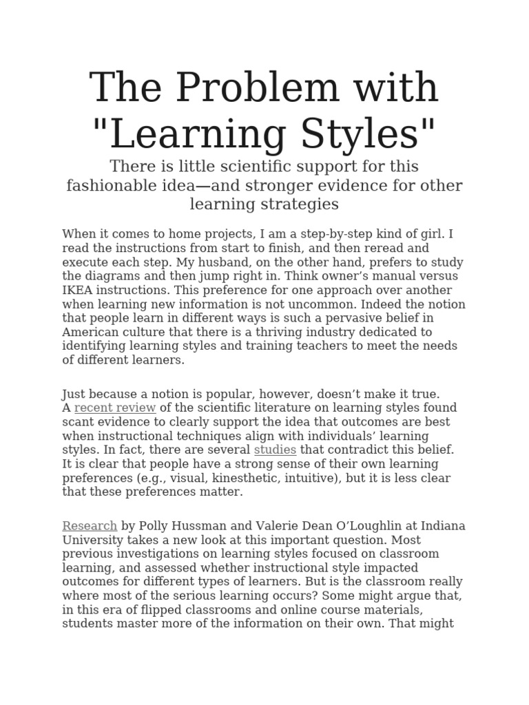 Article | PDF | Learning Styles | Learning
