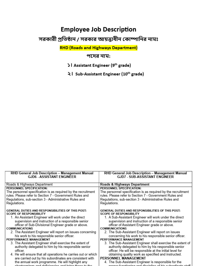 1.ae-Sae RHD Job Description | PDF | Government | Justice
