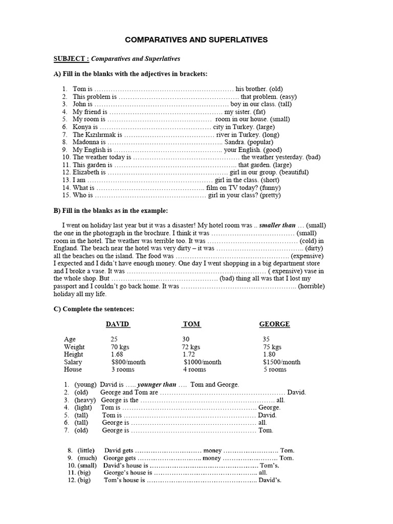 Comparatives and Superlatives Worksheet | PDF | Grammar | Language ...