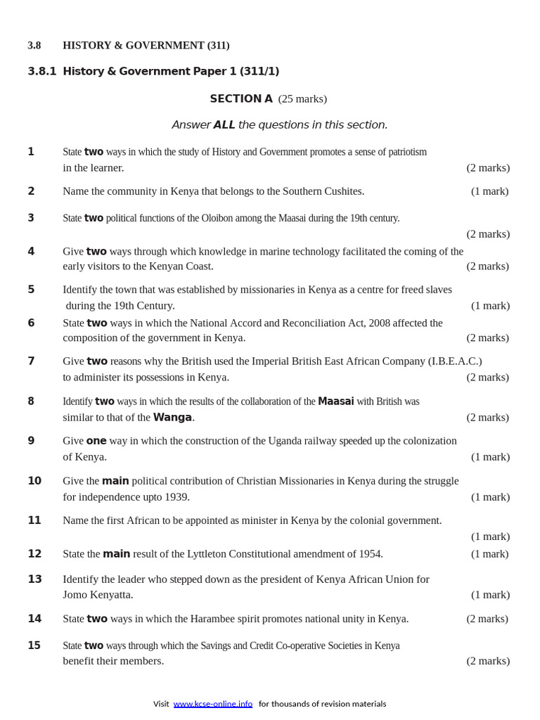 History Form 4 2025 April Holiday Assignment | PDF | Kenya | Pan Africanism