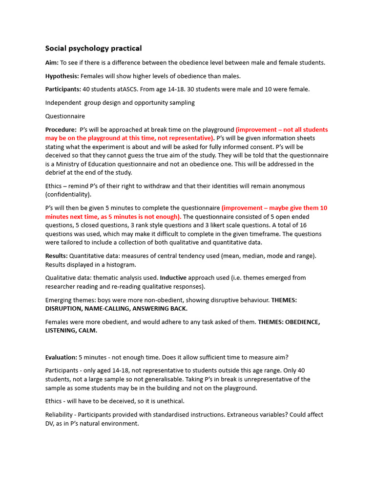 Unit 1 - Social Psychology - Practical | PDF | Experiment | Qualitative ...