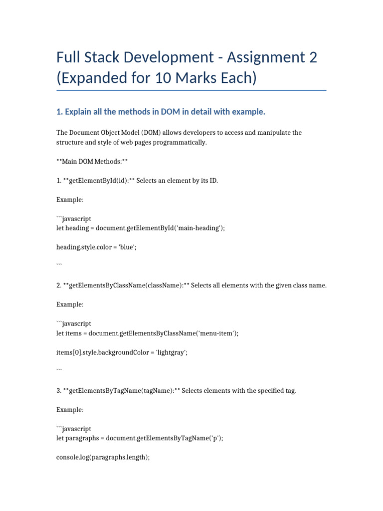 FSD Assignment All Expanded 10marks | PDF | Document Object Model | World Wide Web
