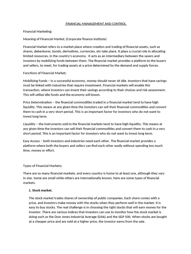 Financial Management and Control | PDF | Financial Markets | Working ...