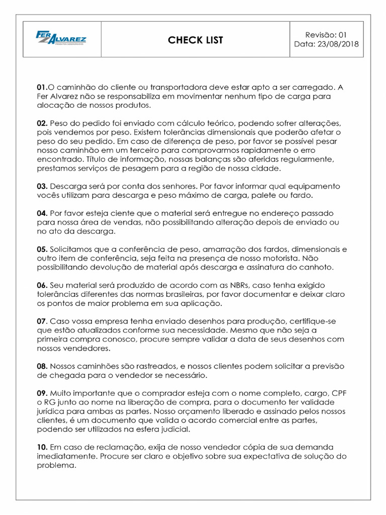 Check List Rev 01 | PDF