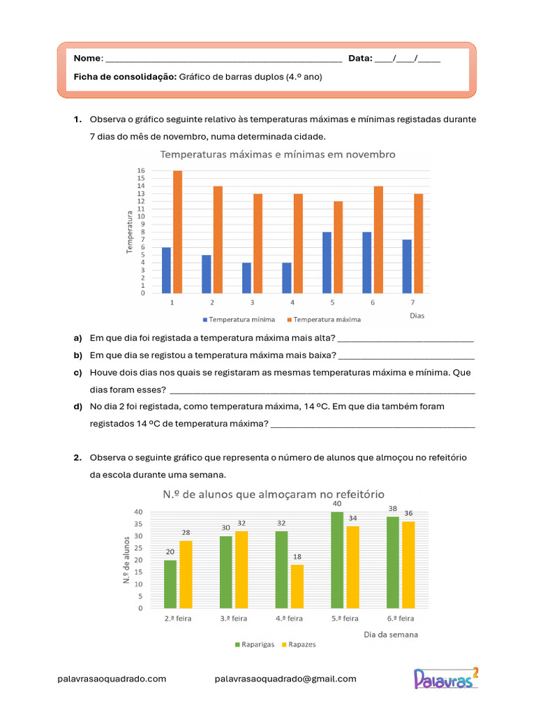 MAT4 - Ficha 11 - Gráficos de Barras Duplos | PDF