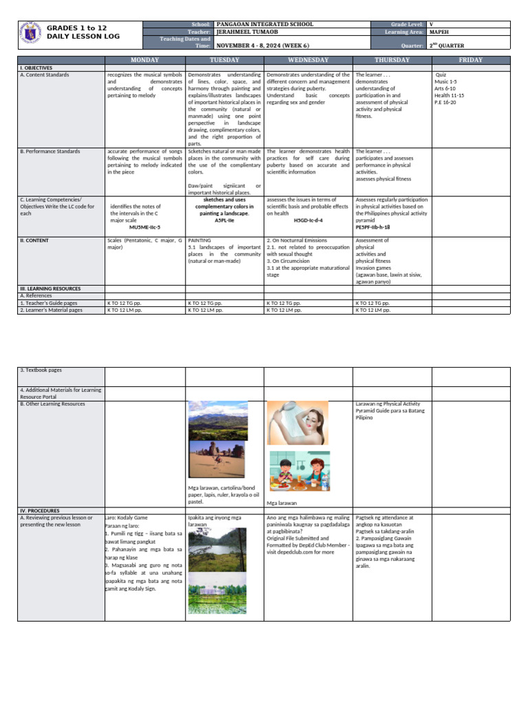 DLL - Mapeh 5 - Q2 - W6 | PDF