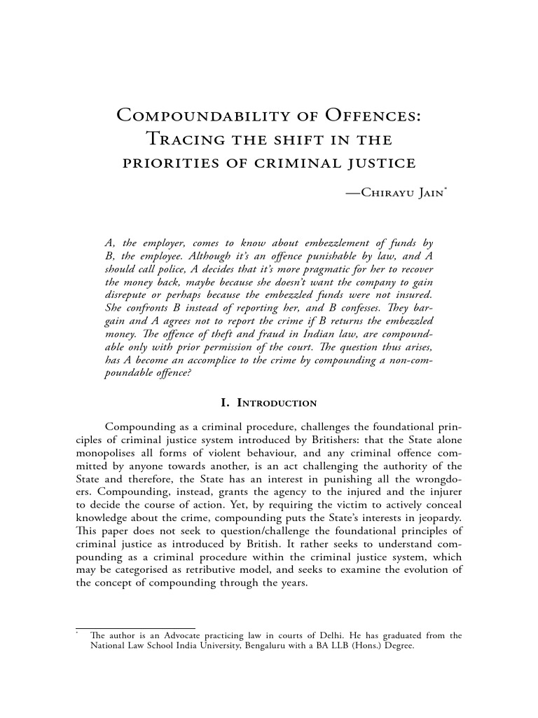 Chirayu Jain Compoundability of Offences Tracing The Shift in The ...