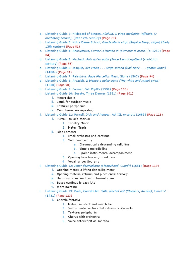 Listening Guide Test #1 | PDF | Opus Number | Music