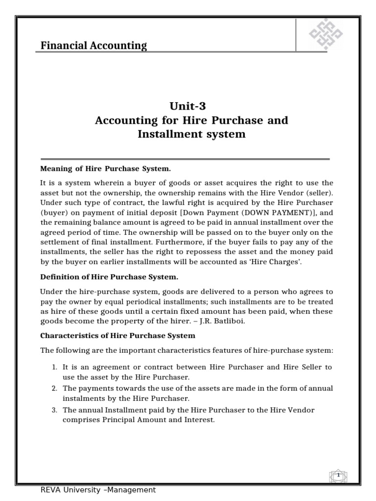 Hire Purchase System - Unit 03 | PDF | Prices | Business Economics