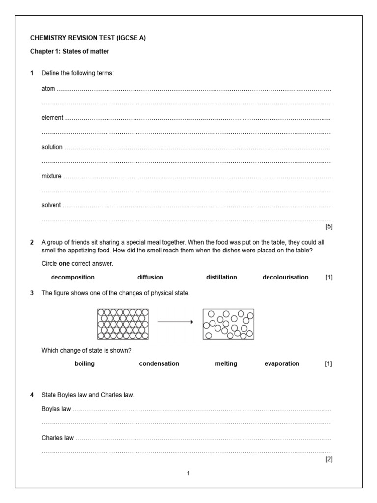 Chapter 1 - Chemistry Revision Test | PDF | Ammonia | Chemistry
