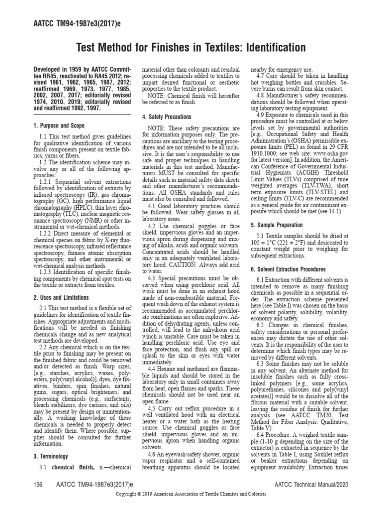 AATCC TM94-1987e3 (2017) e | PDF | Gas Chromatography | Infrared ...