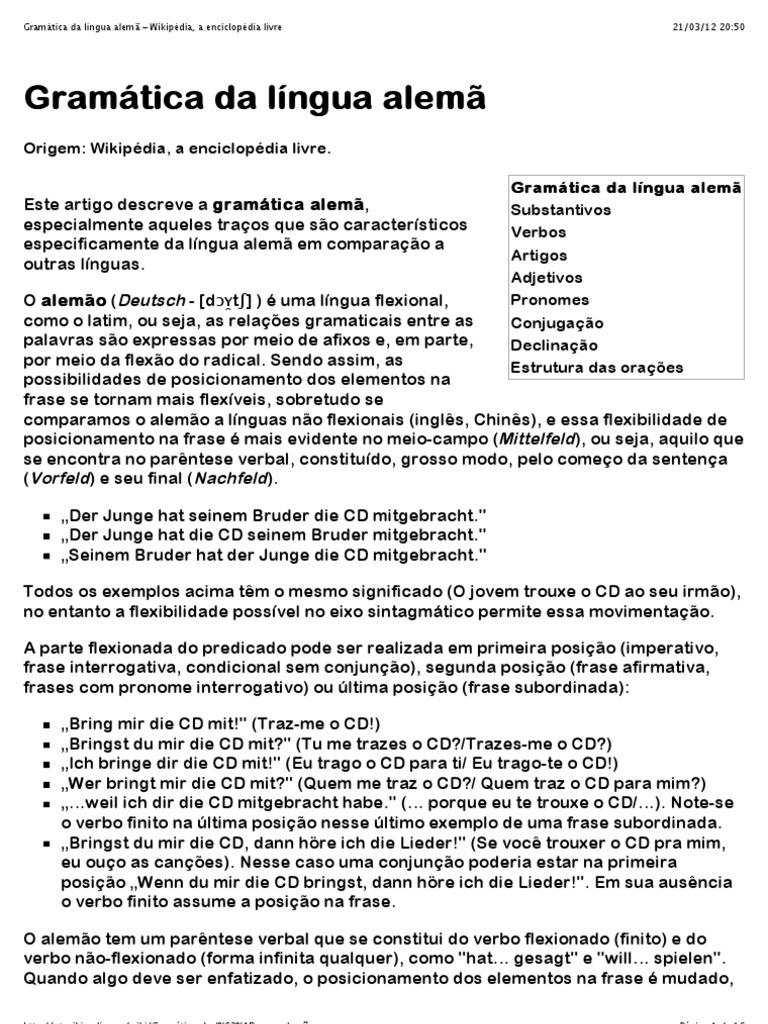 Gramática Alemã: Guia Conciso | PDF | Gramática | Semântica