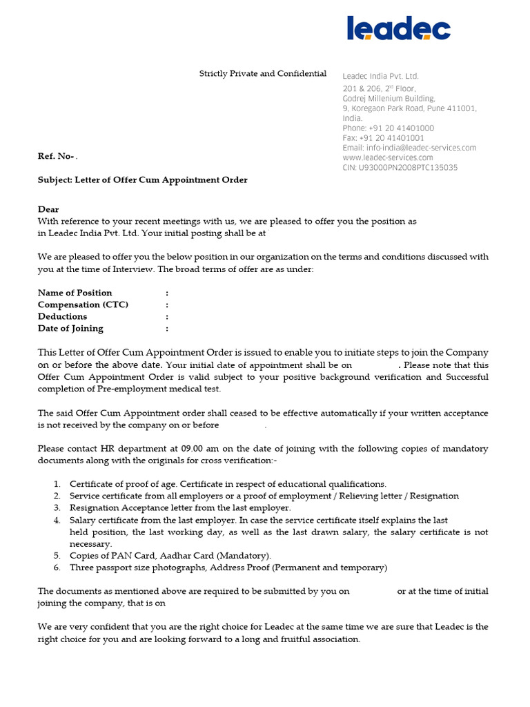 Sample Appointment Letter | PDF | Salary | Employment