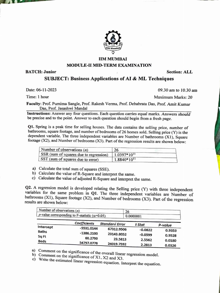 Module 2 Mid Terms 2023-2025 | PDF | Coefficient Of Determination ...