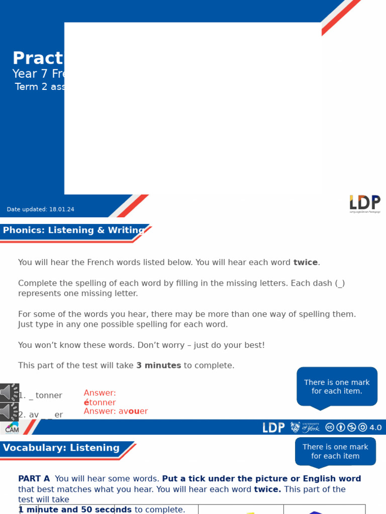 French Y7 Term2i Wk6 Practice Assessment (v2) | PDF | Adjective ...