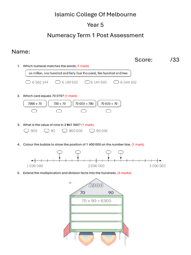 Year 5 Numeracy Exam 2025 | PDF