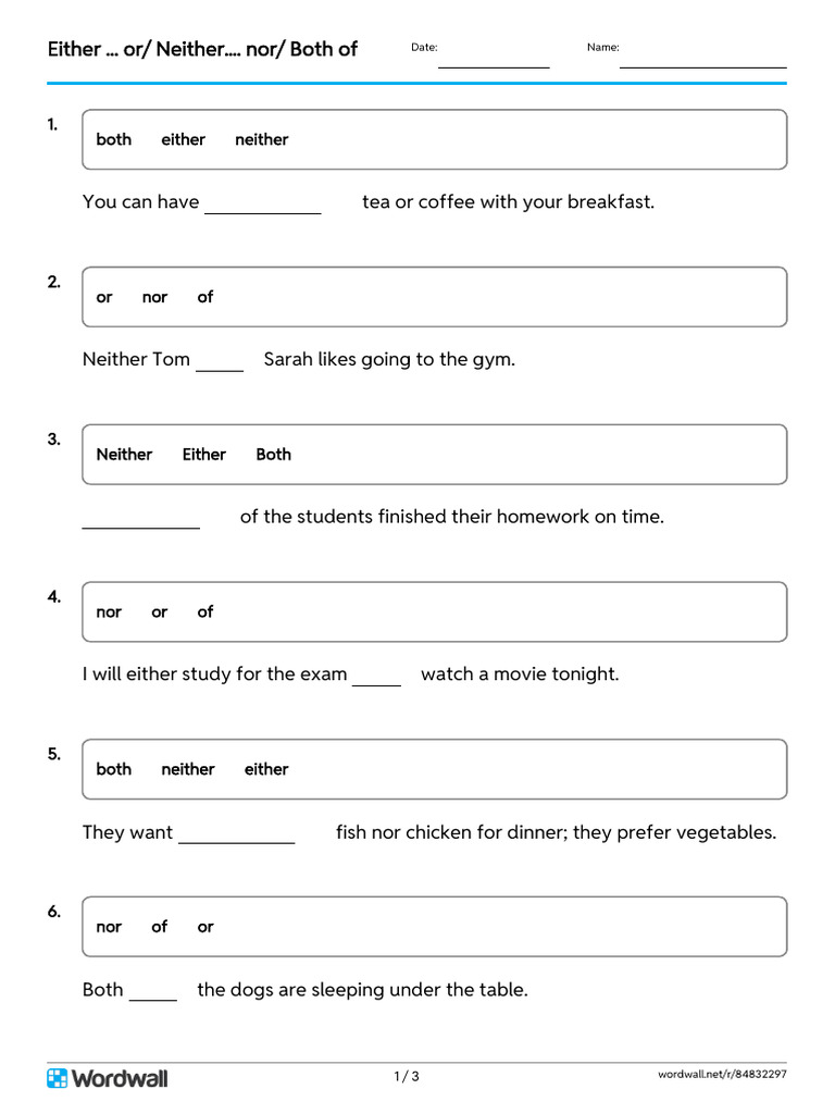Either or Neither Nor Both of Complete The Sentence | PDF