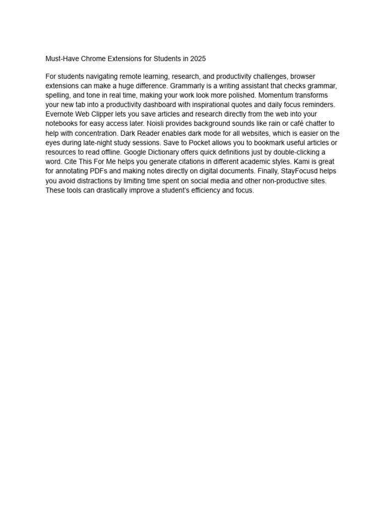 Essential Chrome Extensions for Students 2025 | PDF
