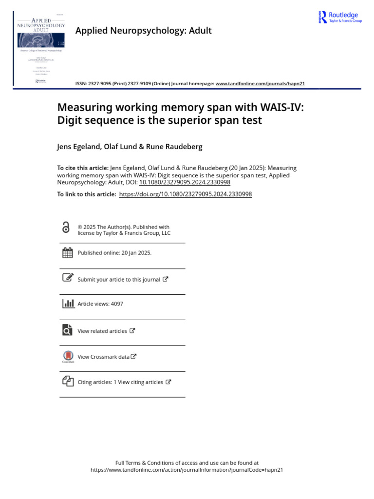 Measuring Working Memory Span With WAIS-IV Digit Sequence Is The ...