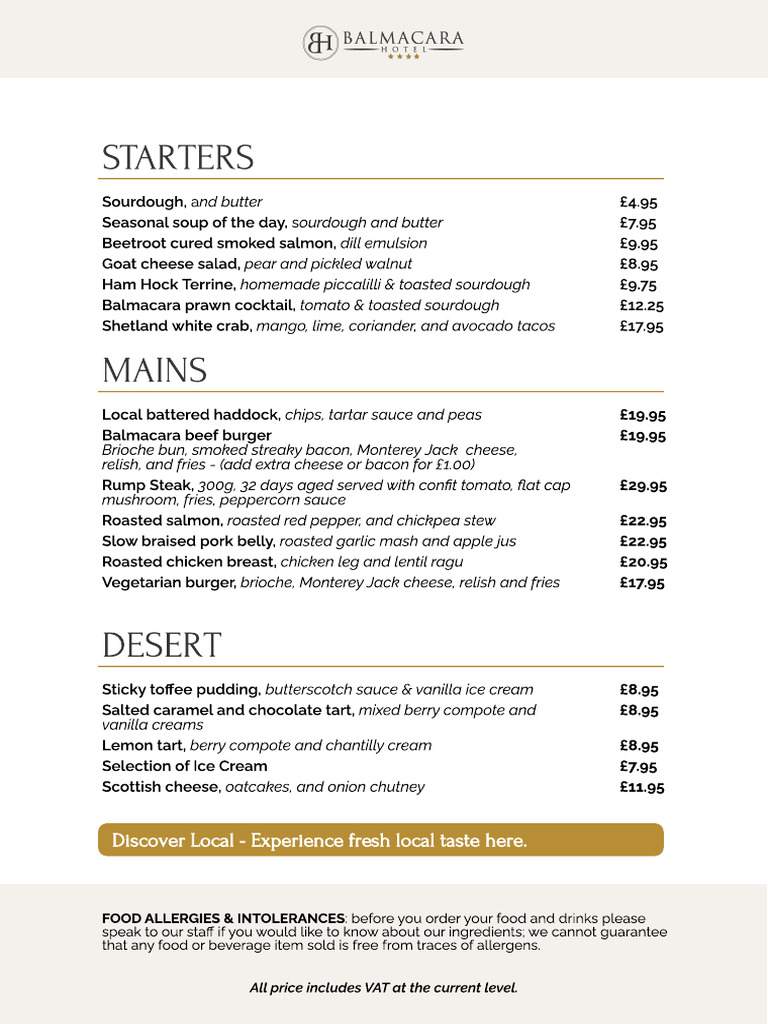 Restaurant Menu Balmacara | PDF | Hamburgers | Bacon