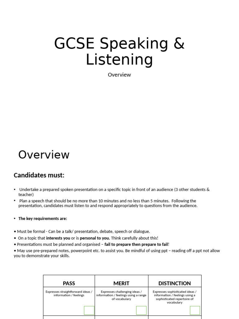 GCSE Speaking and Listening | PDF | Vocabulary | Speech