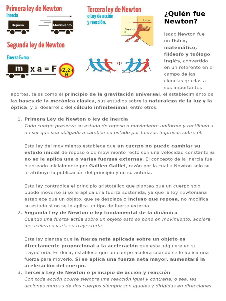 Isaac Newton y sus leyes del movimiento | PDF | Fuerza | Las leyes del ...