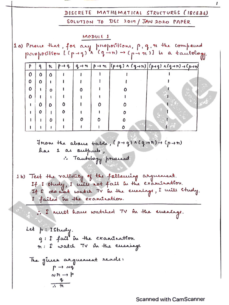 18CS36 Previous Year Paper 1 Solution | PDF