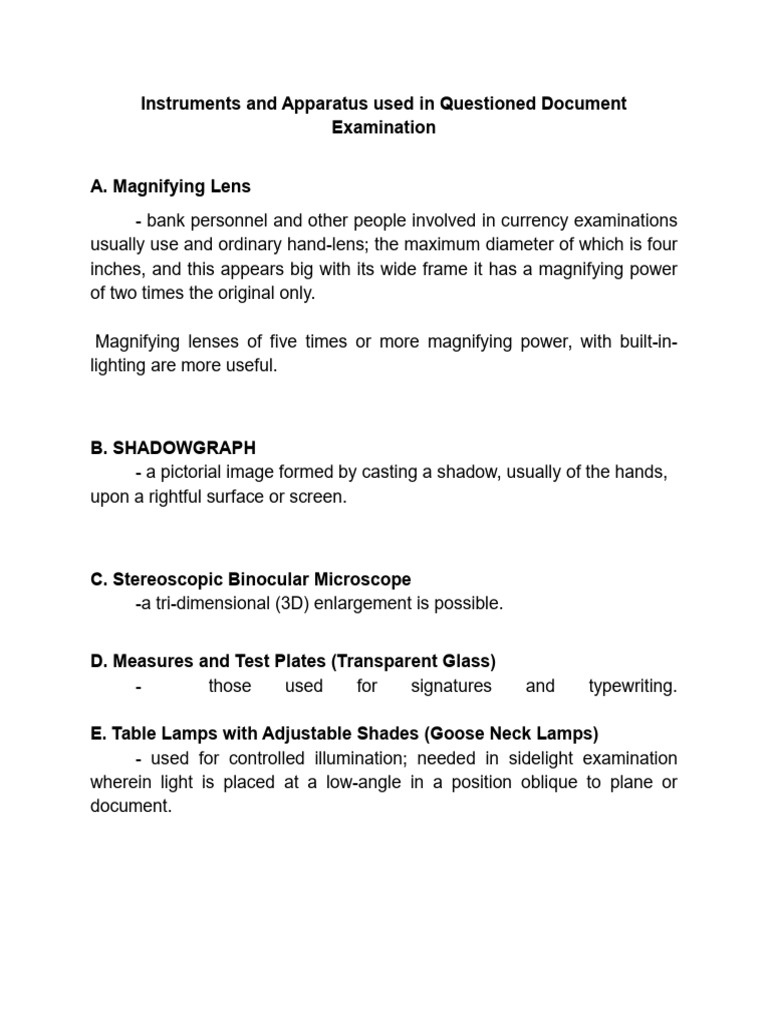 Instruments and Apparatus Used in Questioned Document Examination | PDF | Microscope | Ultraviolet