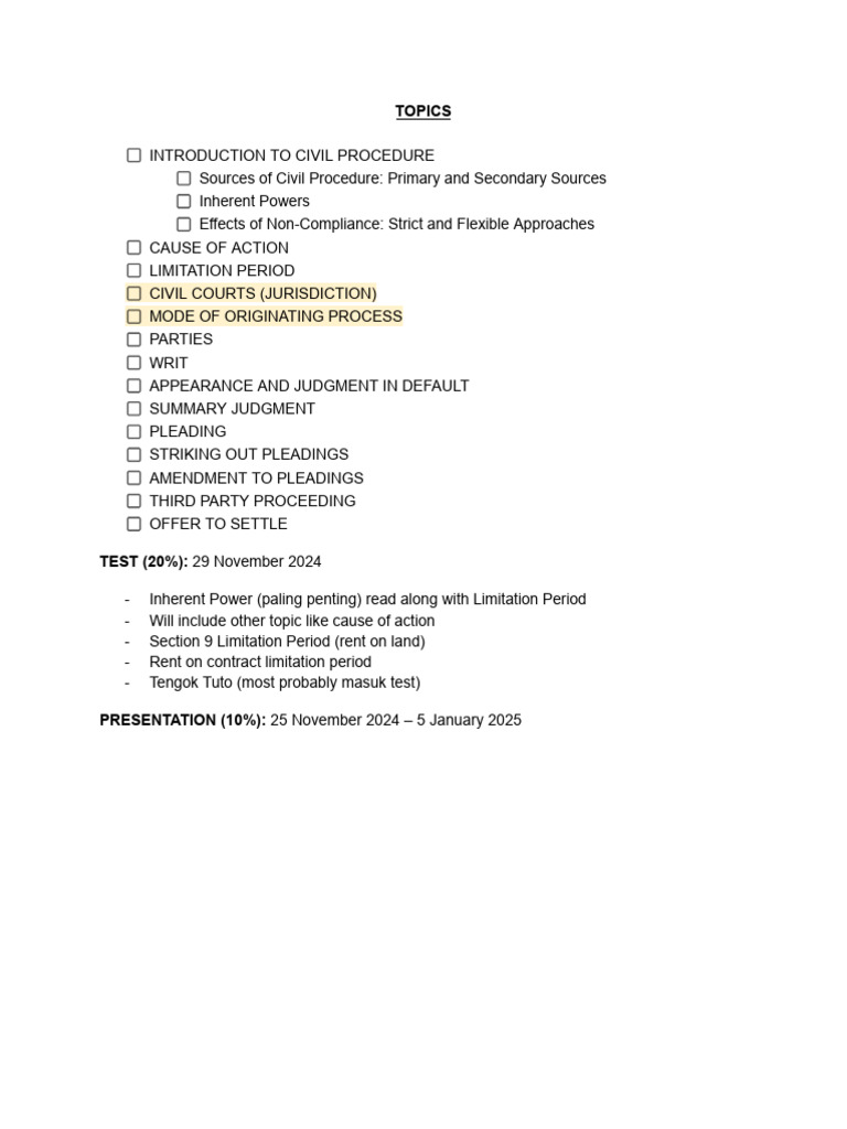 Civil Procedure Notes | PDF | Judgment (Law) | Cause Of Action