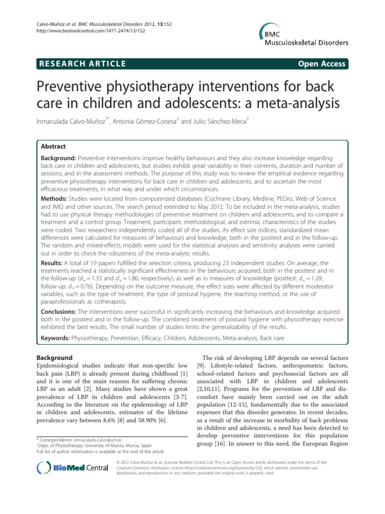 Preventive Physiotherapy Interventions For Back Care in Children and ...