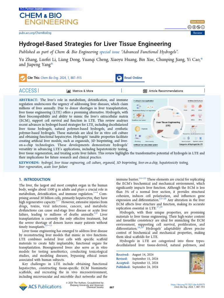 Zhang Et Al 2024 Hydrogel Based Strategies for Liver Tissue Engineering | PDF | Tissue ...